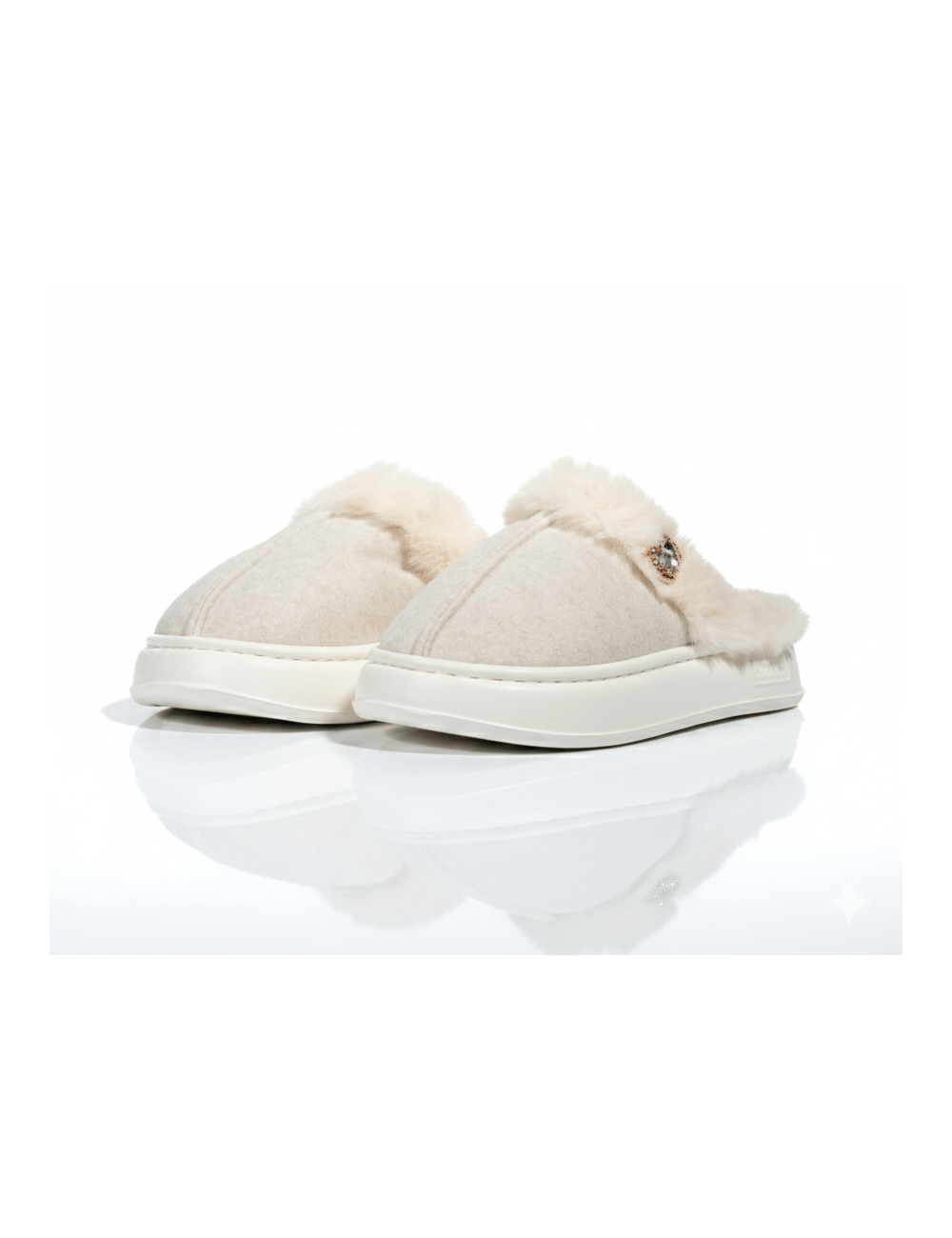 Pantoufles avec Broche Ours et Col Fourrure | Joliesse